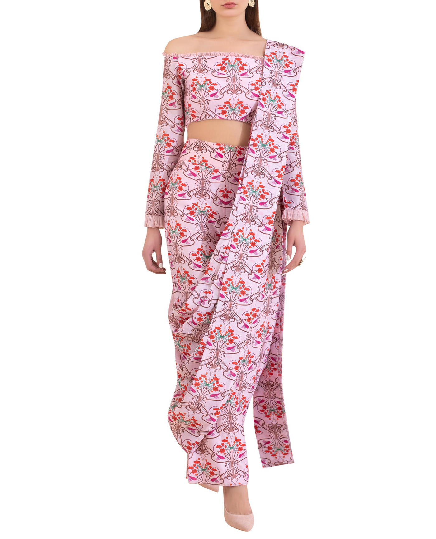 Off Shoulder Trouser Sari - Limerickstore