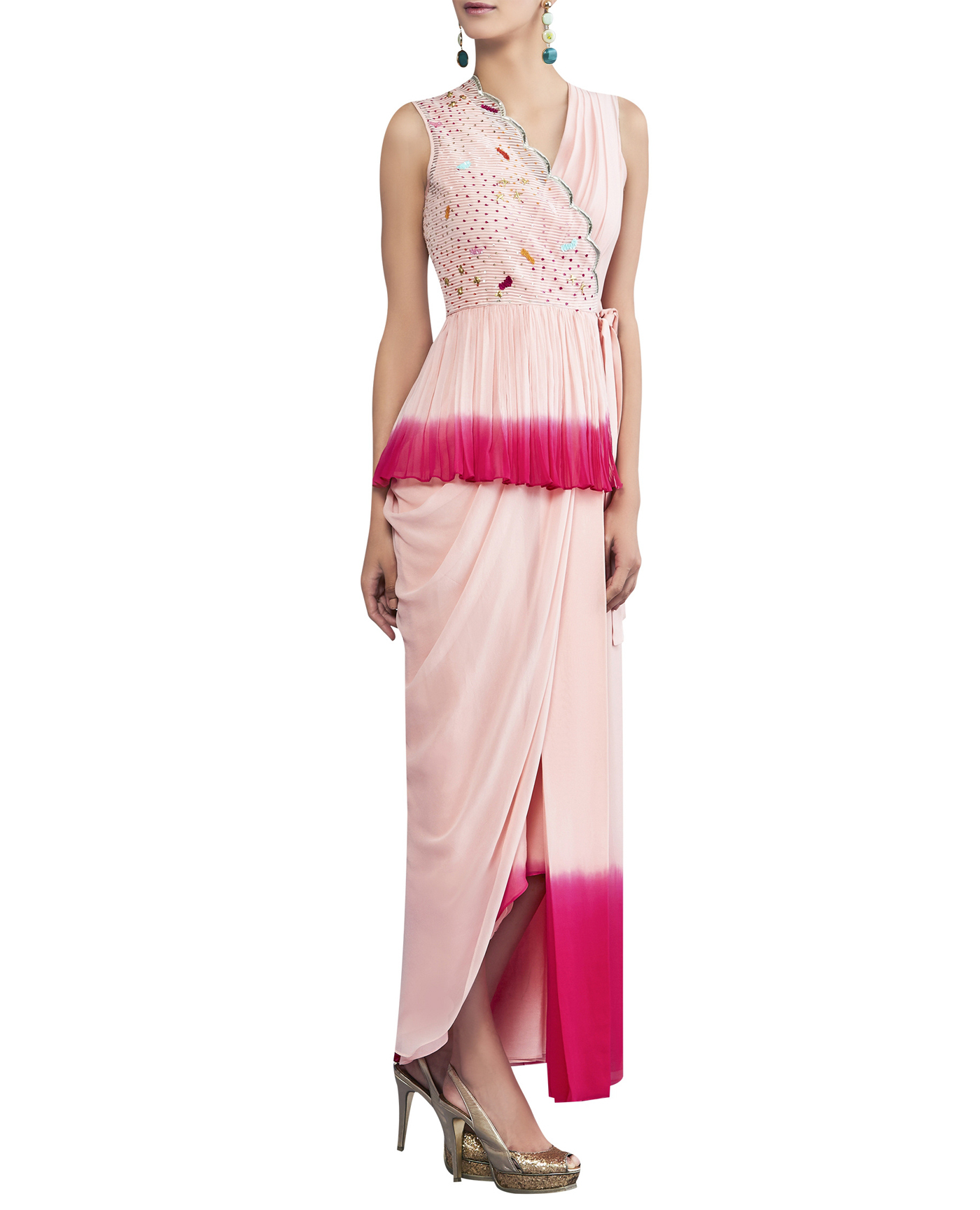 Embroidered Jacket with Draped Sari - Limerickstore