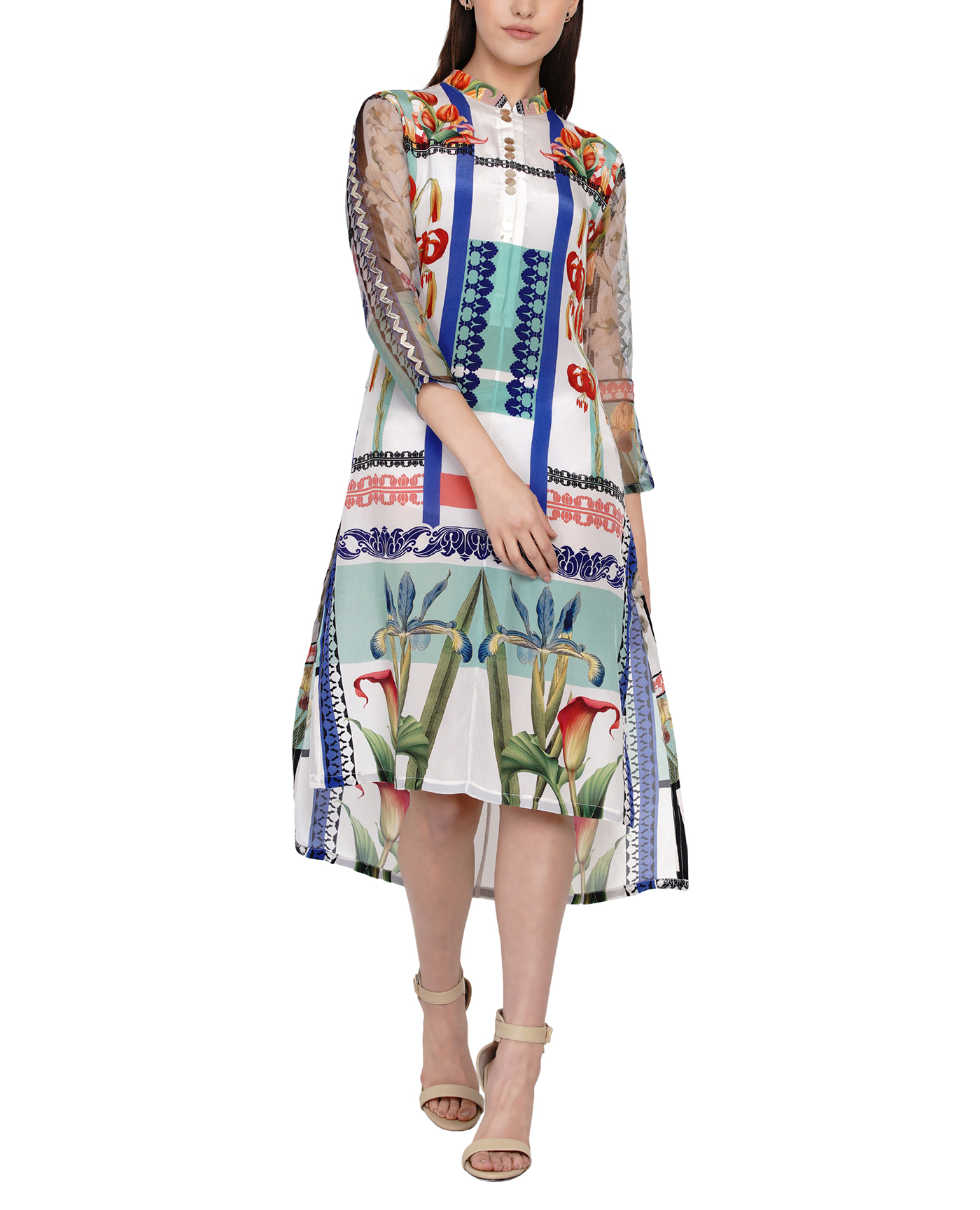 Embroidered Tunic with Organza Sleeves - Limerickstore